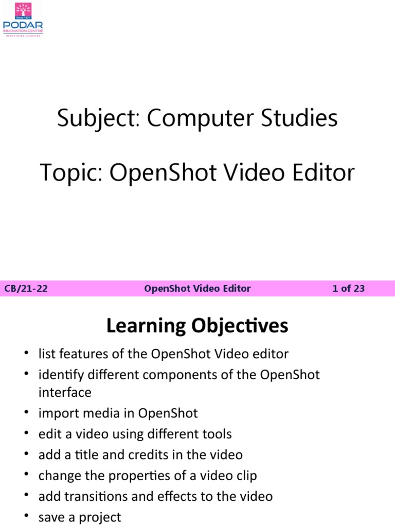 CBSE - VI - Computer Studies - OpenShot Video Editor | PDF | Video | Software Development