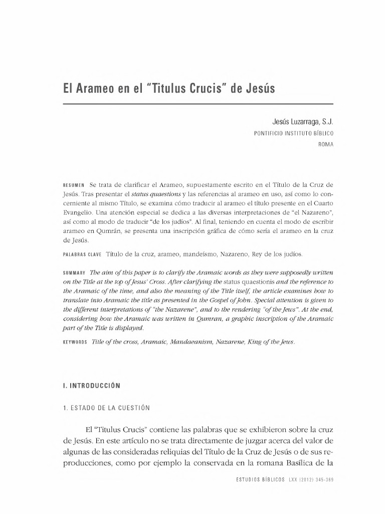 Luzárraga - El Arameo en El Titulus Crucis de Jesús | PDF | Jesús | Nazaret