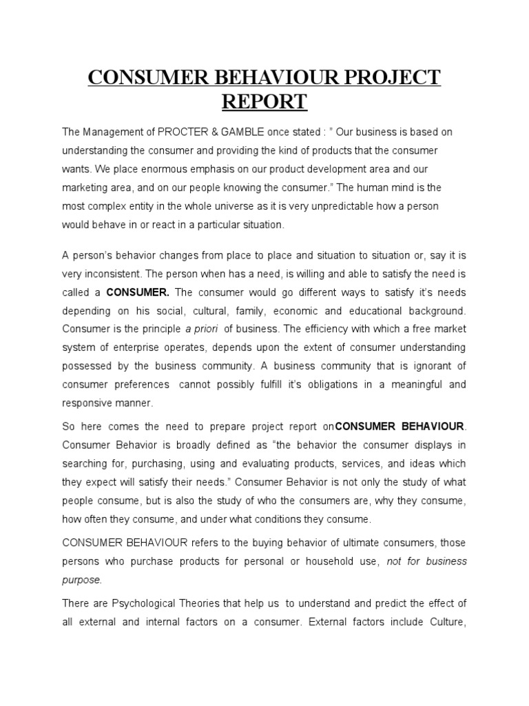 Consumer Behaviour Project Report | PDF | Consumer Behaviour | Brand