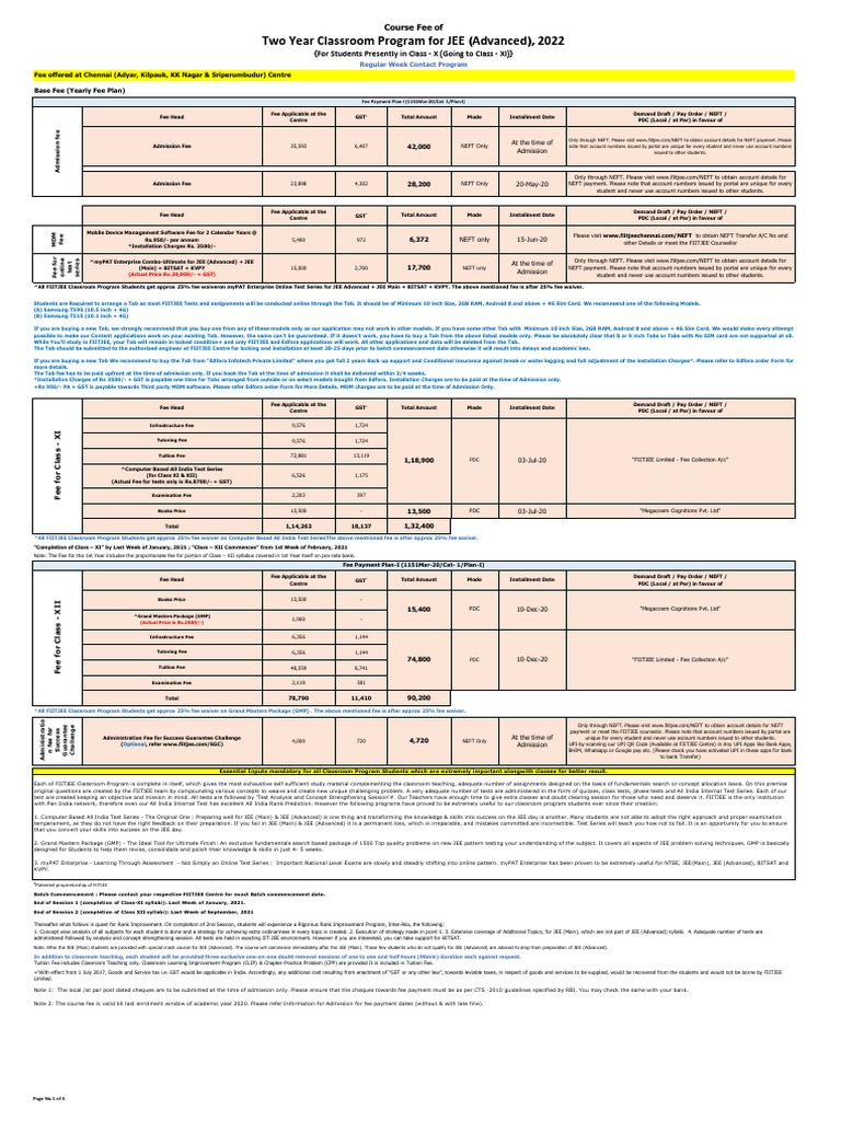 Fiitjee Fee Details Download Free Pdf Fee Cheque