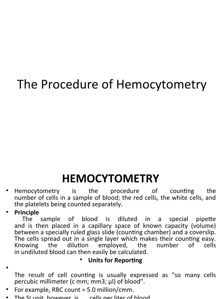 The Procedure of Hemocytometry | PDF | Red Blood Cell | White Blood Cell