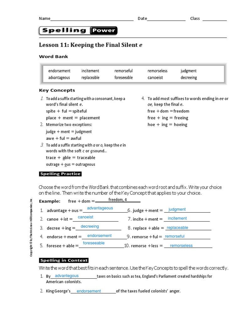 Lesson 11: Keeping The Final Silent E: Word Bank | PDF | Linguistics