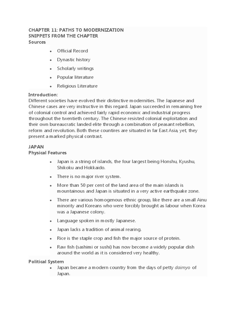 Paths To Modernization Class 11 | PDF | Japan | China