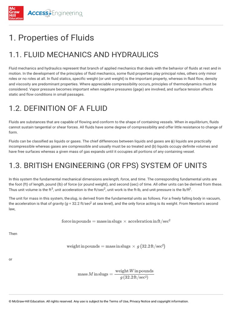 Properties of Fluids: 1.1. Fluid Mechanics and Hydraulics | PDF ...