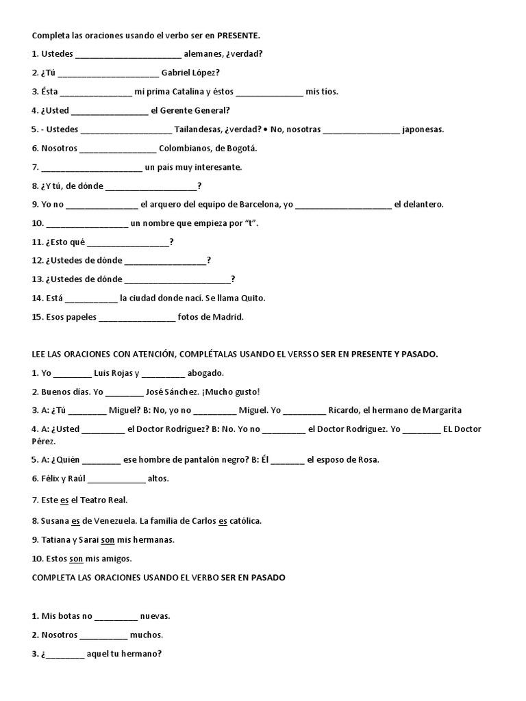 Verbo Ser Pasado Agosto 14 | PDF