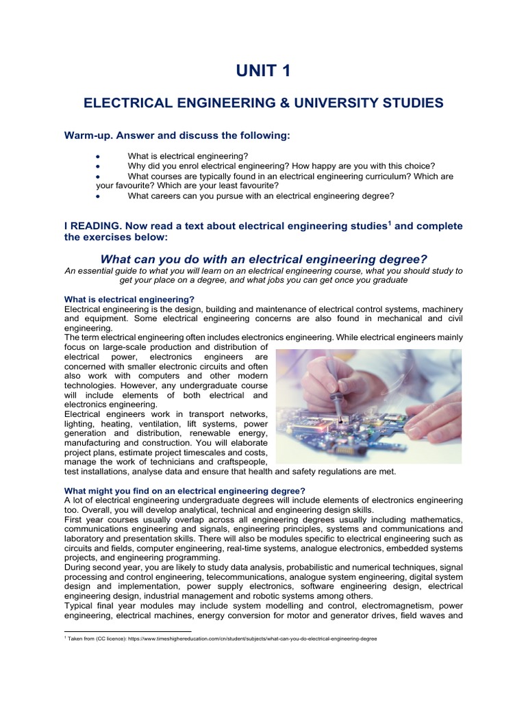 Unit 1: Electrical Engineering & University Studies | PDF | Electricity ...
