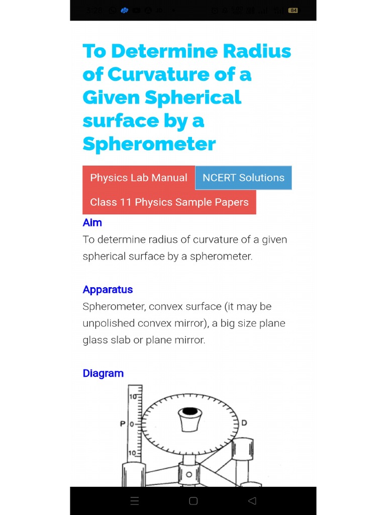 Spherometer Practical Observation | PDF
