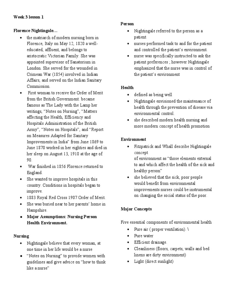 Week 3 Lesson 1 Florence Nightingale Person | PDF | Nursing | Florence ...