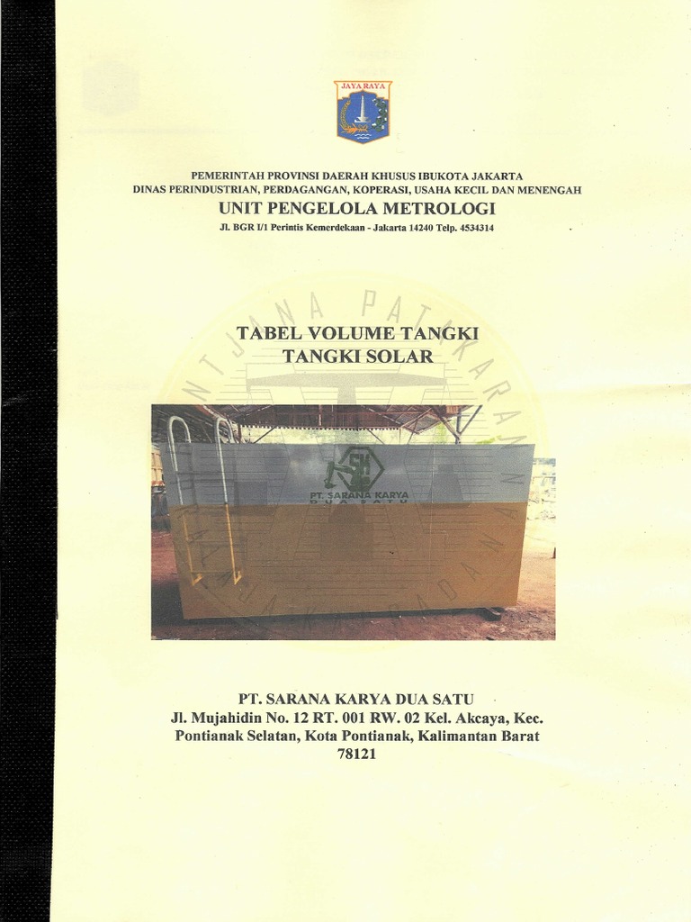 Tabel Volume Tangki Solar SK21 | PDF