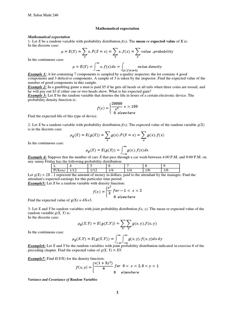 Mathematical Expectation: Variance and Covariance of Random Variables ...