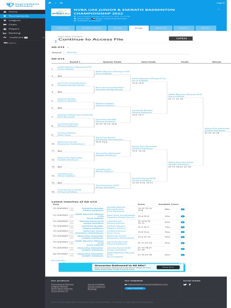 NVBA UAE JUNIOR & EMIRATIS BADMINTON CHAMPIONSHIP 2022 - General | PDF ...