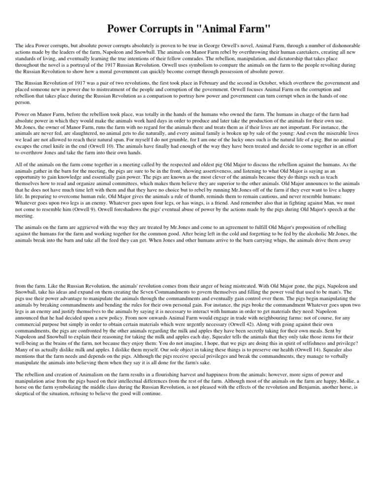 Power Corrupts in "Animal Farm" | PDF