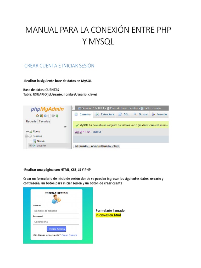 Manual de Conexión Entre PHP y Mysql | PDF | Php | Mi sql Manual de Conexión Entre PHP y Mysql | PDF | Php | Mi sql