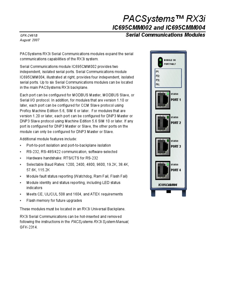 Pacsystems™ Rx3I: Ic695Cmm002 and Ic695Cmm004 | PDF ...