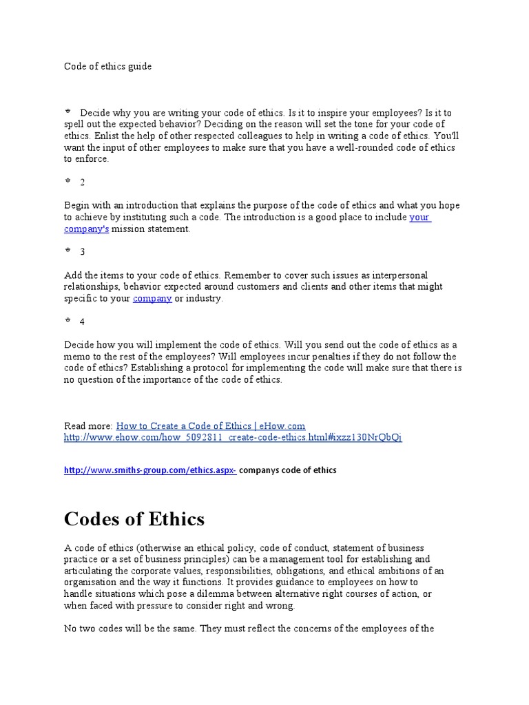 Code of Ethics Guide | PDF | Business Ethics | Regulatory Compliance