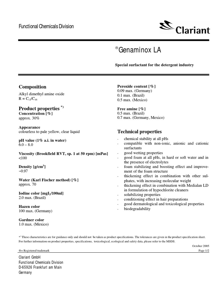 Genaminox LA: A Special Surfactant for Hypochlorite Cleaners and Dish ...