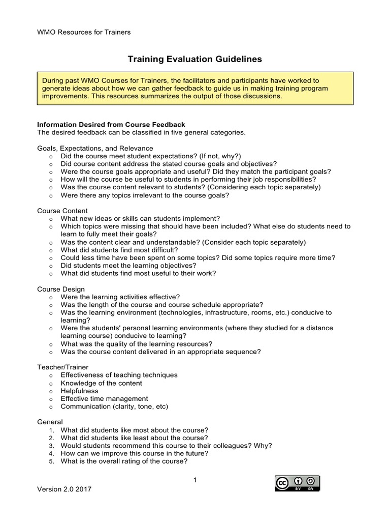 Training Evaluation Guidelines - v2.0 | PDF | Evaluation | Teachers