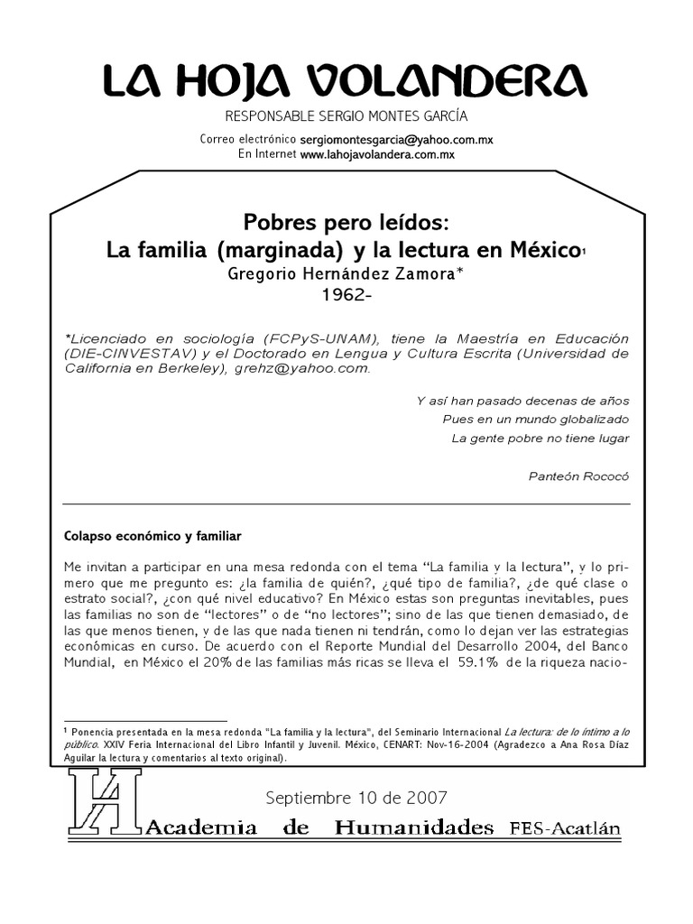 Gregorio Hernandez Zamora Pobres Pero Leidos | PDF | Familia | México