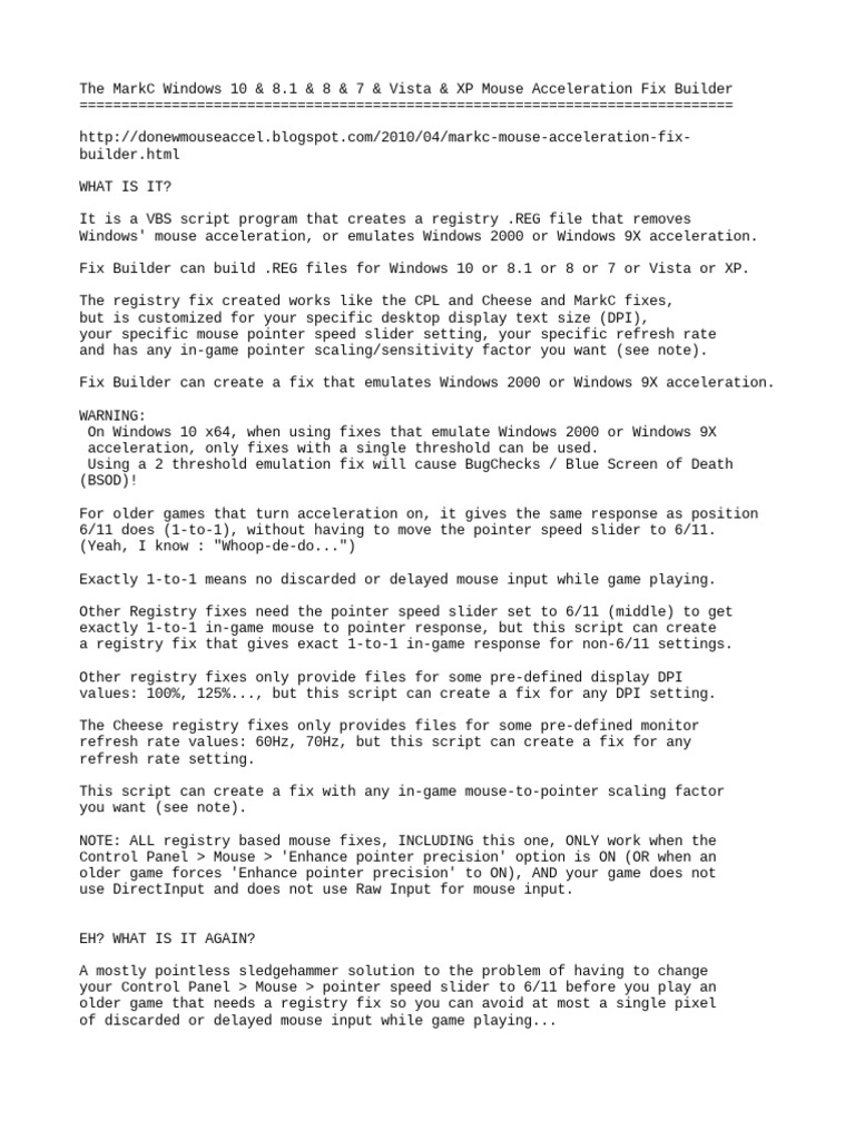 !MarkC MouseFix Builder ReadMe | PDF | Windows Registry | Cursor (User ...
