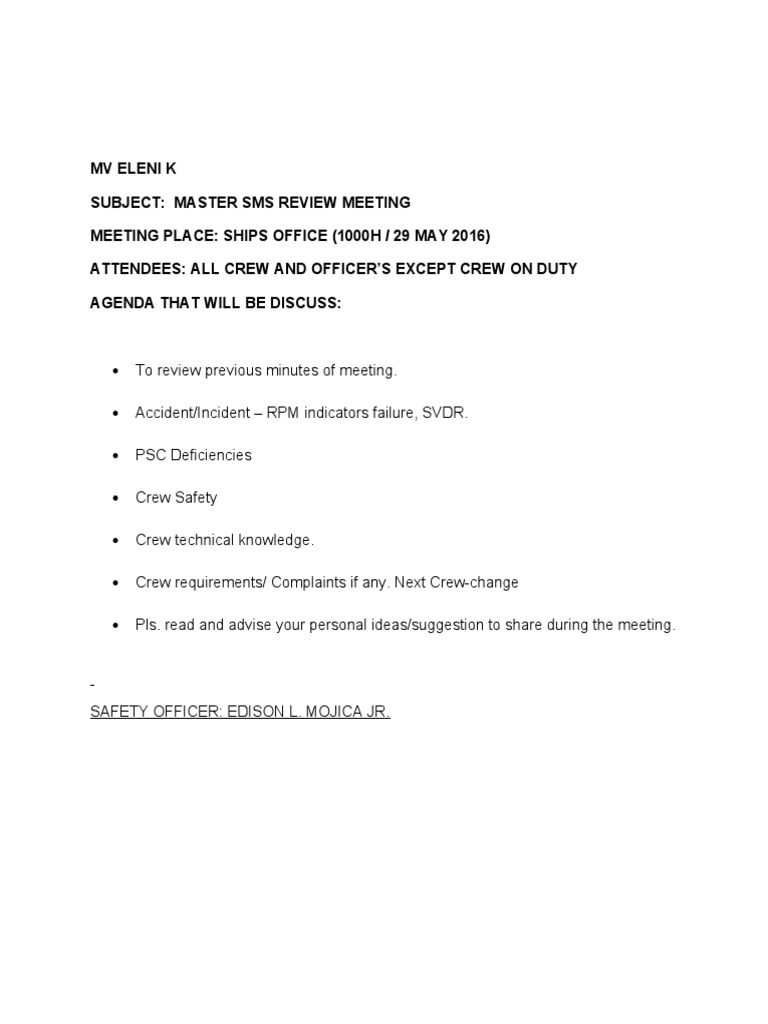 Sms Review Meeting Agenda | PDF