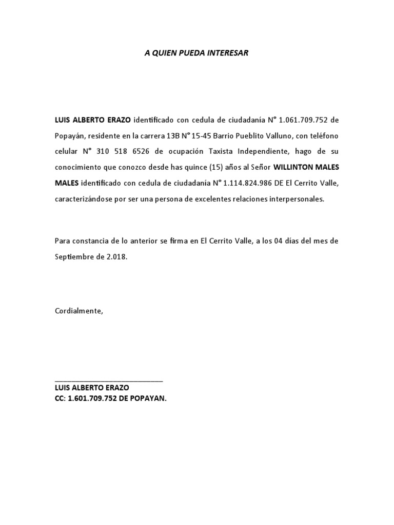 A Quien Pueda Interesar | PDF