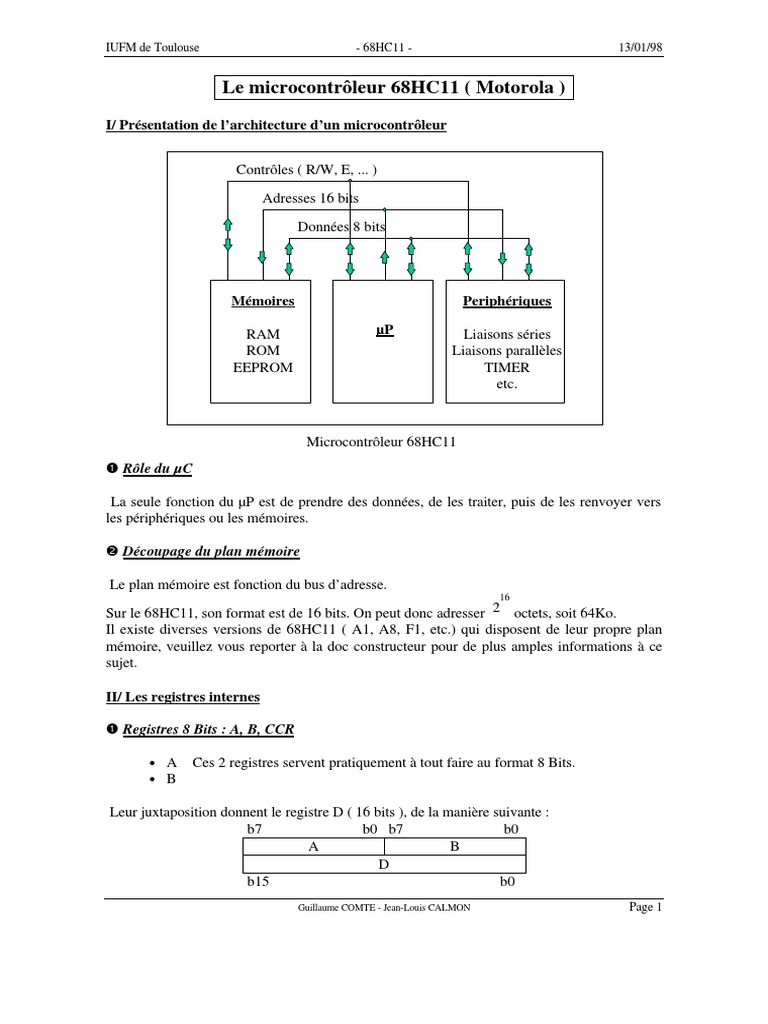 Le Microcontrôleur 68HC11 (Motorola) | PDF | Processeur | Pointeur ...