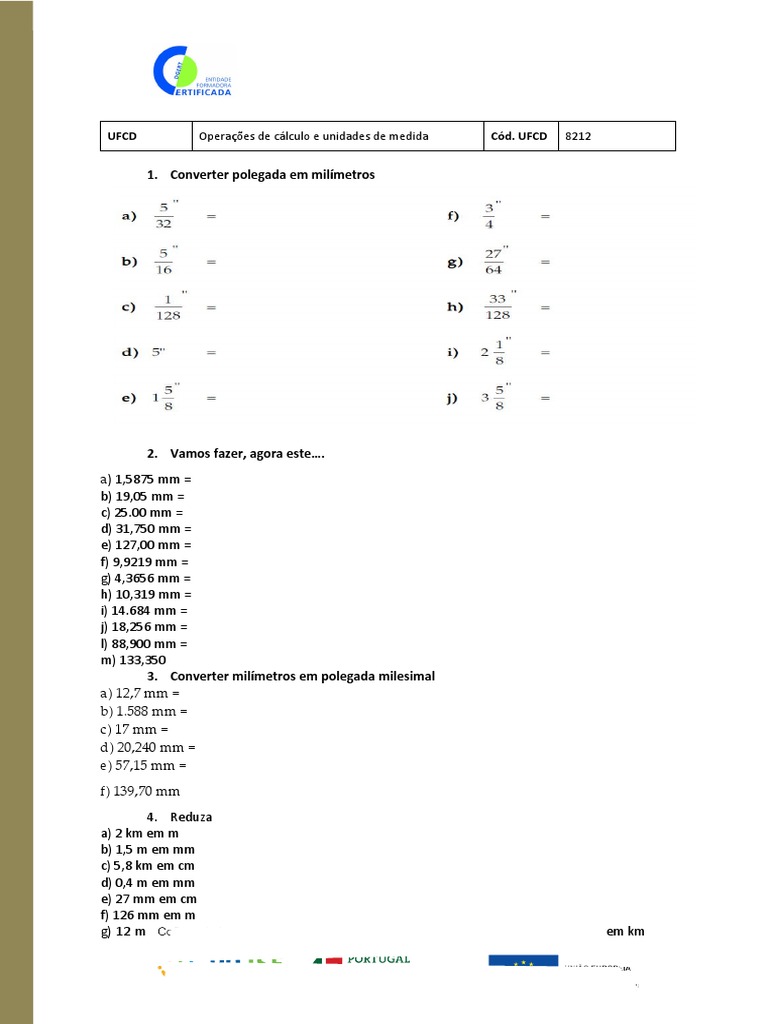 Conversões de unidades de medida e cálculos com áreas, volumes e pesos ...