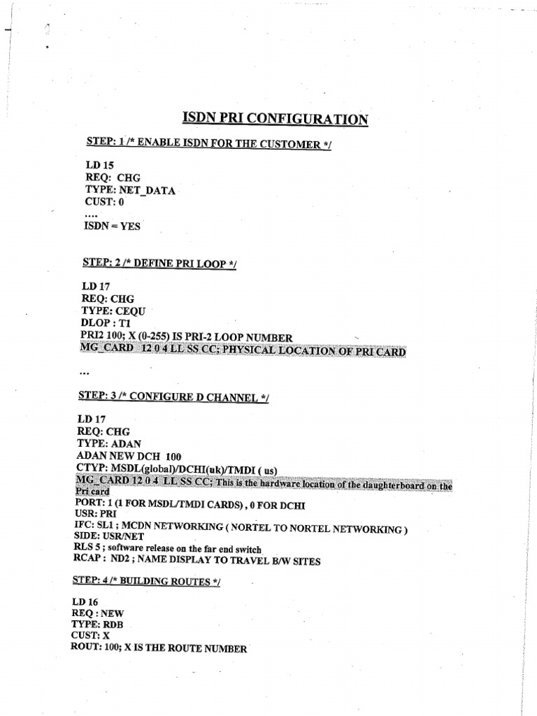 Nortel: ISDN PRI Configuration Steps | PDF
