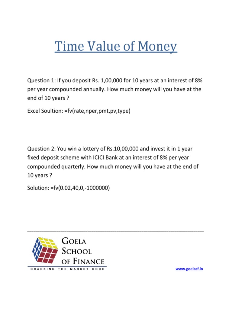 Time Value of Money Worksheet | PDF | Time Value Of Money | Interest