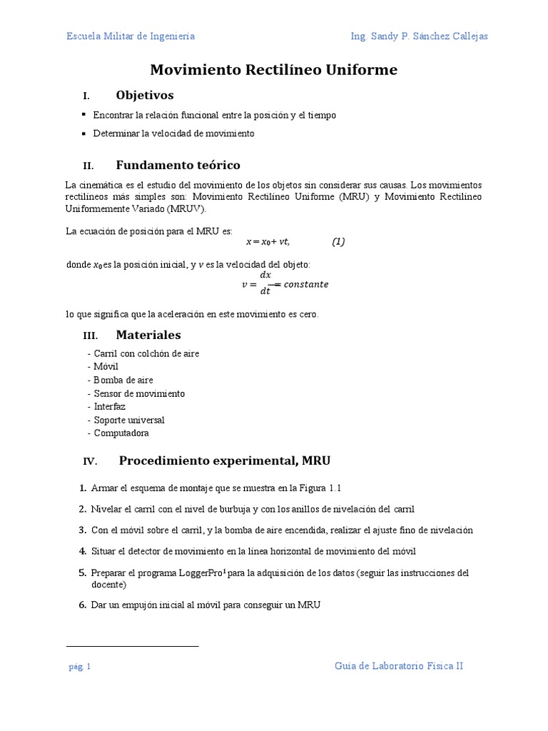 Guia de Laboratorio MRU y MRUV 1D | PDF | Aceleración | Velocidad