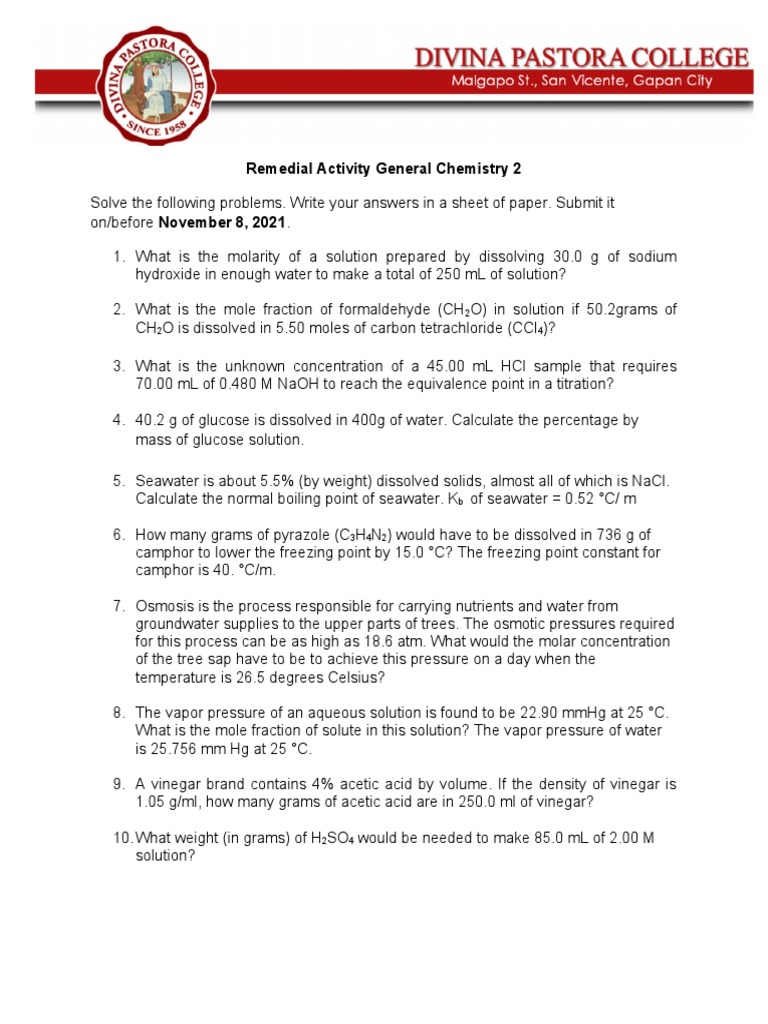 Remedial Activity General Chemistry 2 | PDF Remedial Activity General Chemistry 2 | PDF