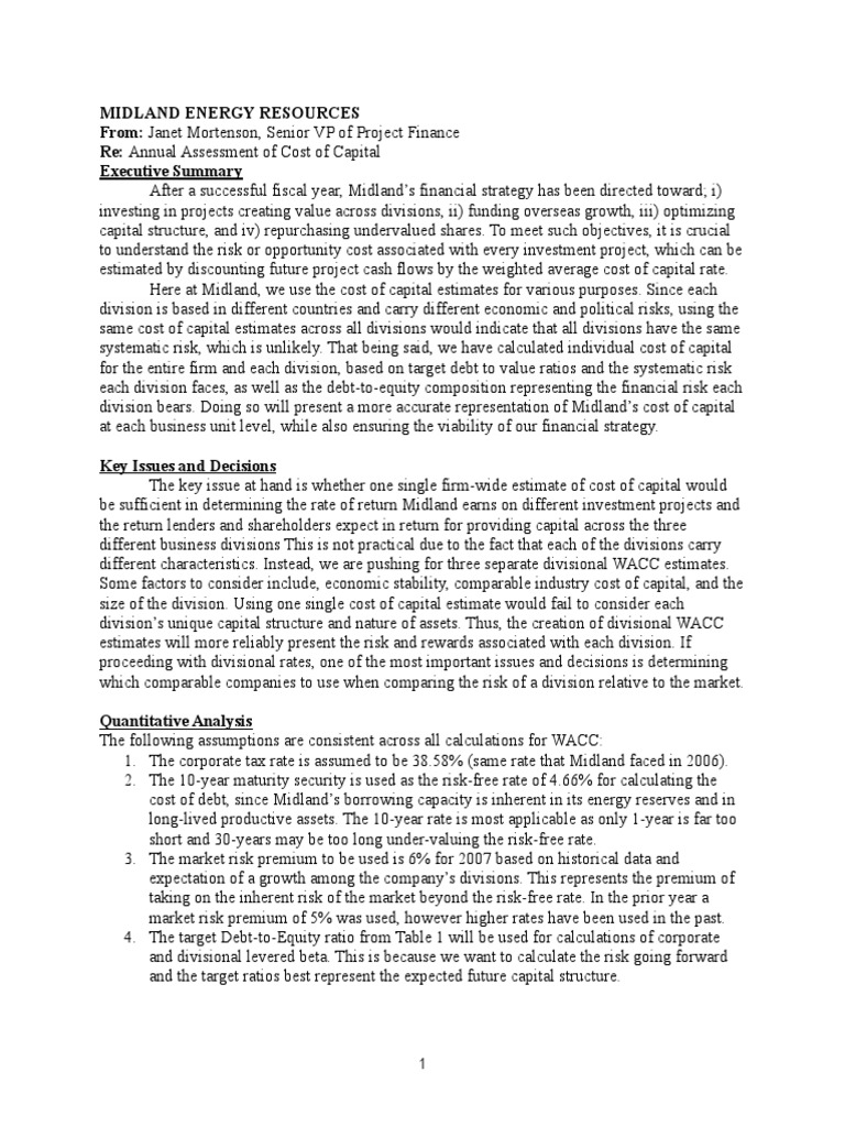 Group 14 Assignment#2 - Midland Energy Report | PDF | Cost Of Capital | Capital Structure