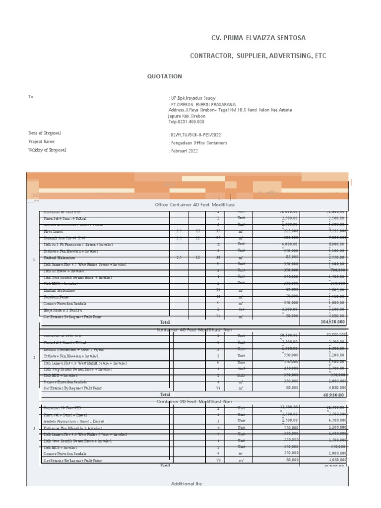 Container Quotation for PT Cirebon Energi | PDF