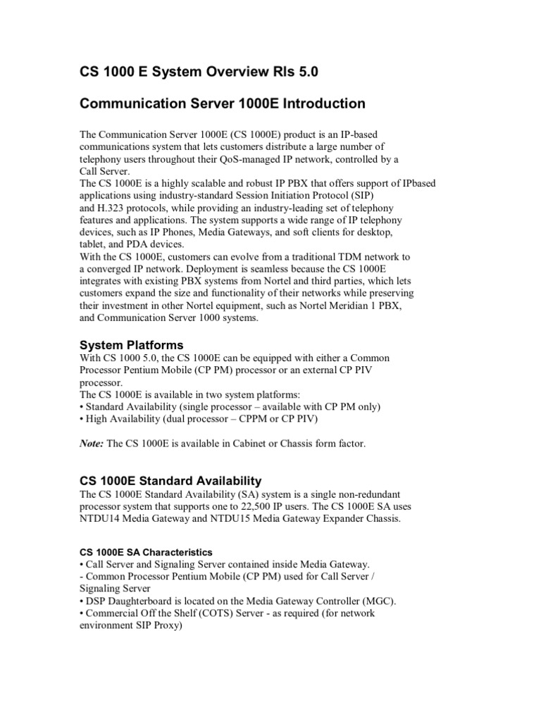 CS1000E 5.0 System Overview | PDF | Session Initiation Protocol | Voice ...