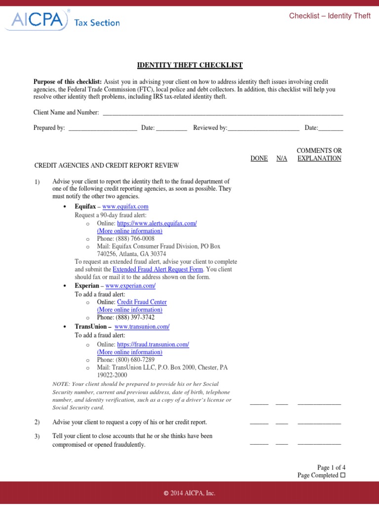 Identity Theft Checklist | PDF | Identity Theft | Internal Revenue Service