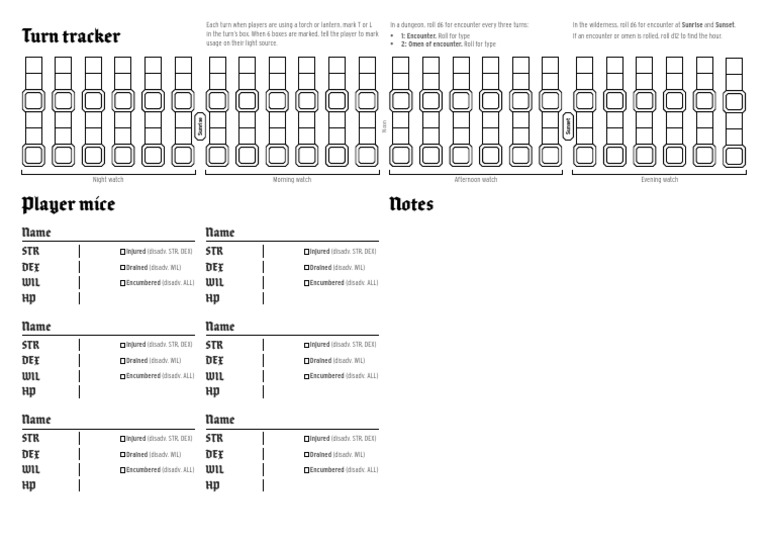 Mausritter GM Session Sheet | PDF | Solar System | Light