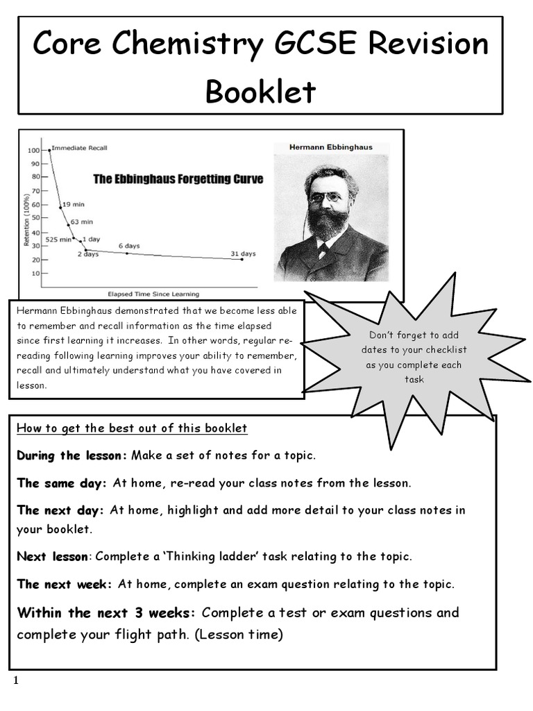 Core Chemistry GCSE Revision Booklet: Within The Next 3 Weeks: Complete ...