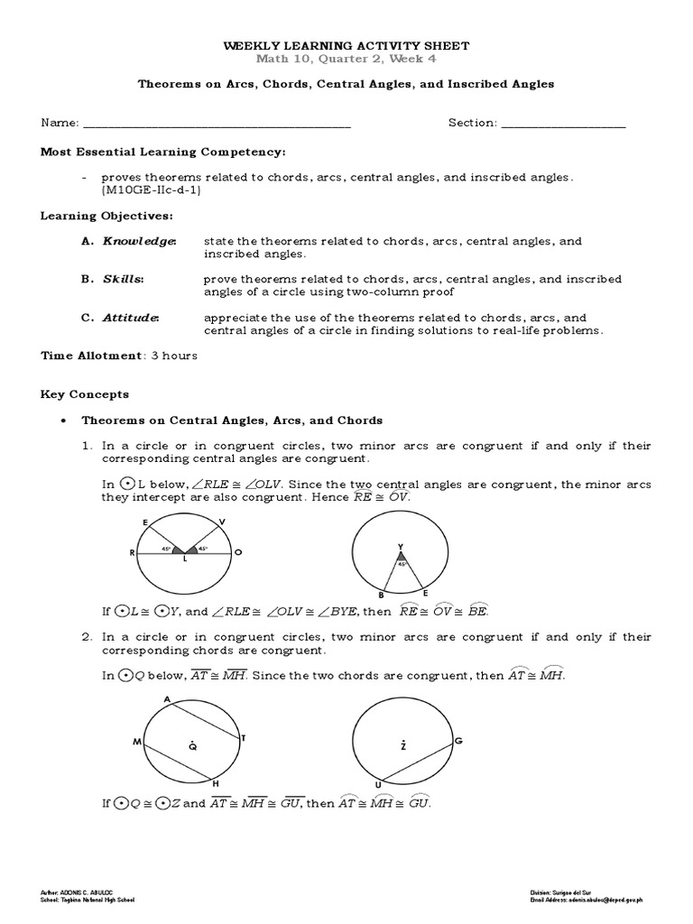 Weekly Learning Activity Sheet: Math 10, Quarter 2, Week 4 | Download ...