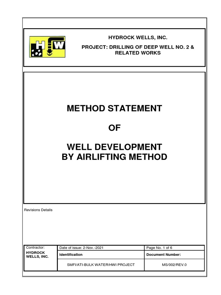 Method Statement OF Well Development by Airlifting Method | PDF
