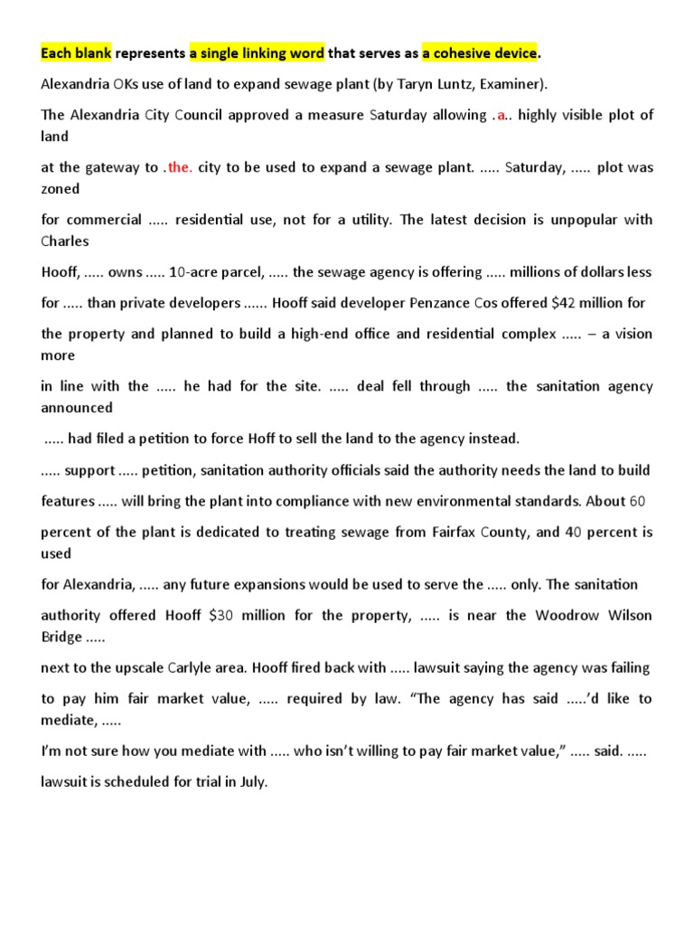 Bài Tập - Fill in Blank a Cohesive Device | PDF