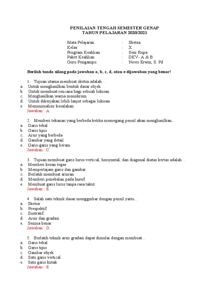 Soal Sketsa | PDF | Metode & Bahan Ajar | Griya & Taman