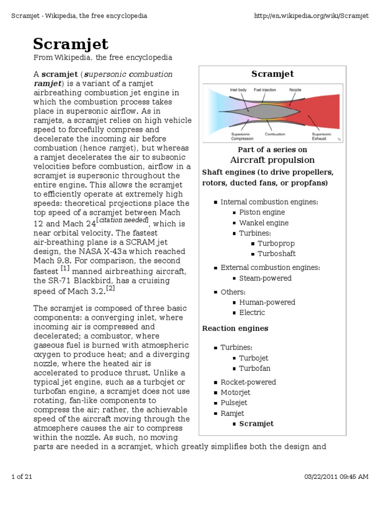 Scramjet: Supersonic Combustion Ramjet) Is A Variant of A Ramjet | PDF ...