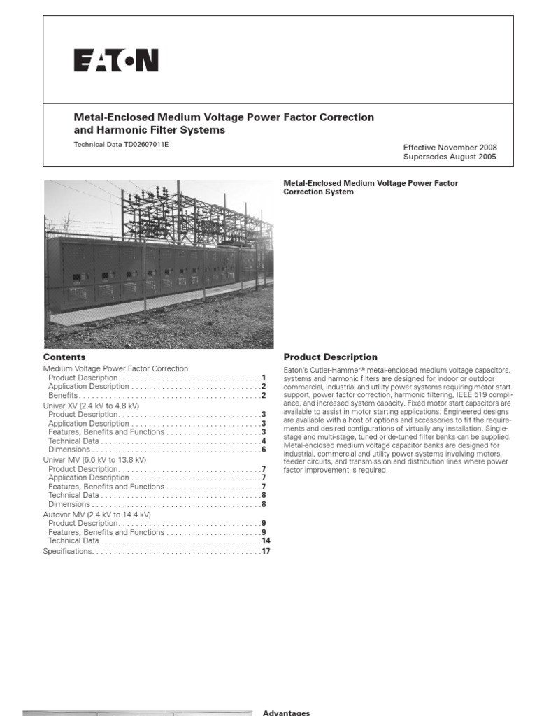 MV PFC - Metal Enclosed - Eaton | PDF | Capacitor | Fuse (Electrical)