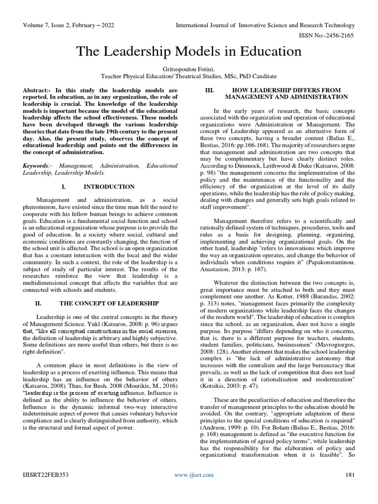 Leadership Models in Education | PDF | Leadership | System