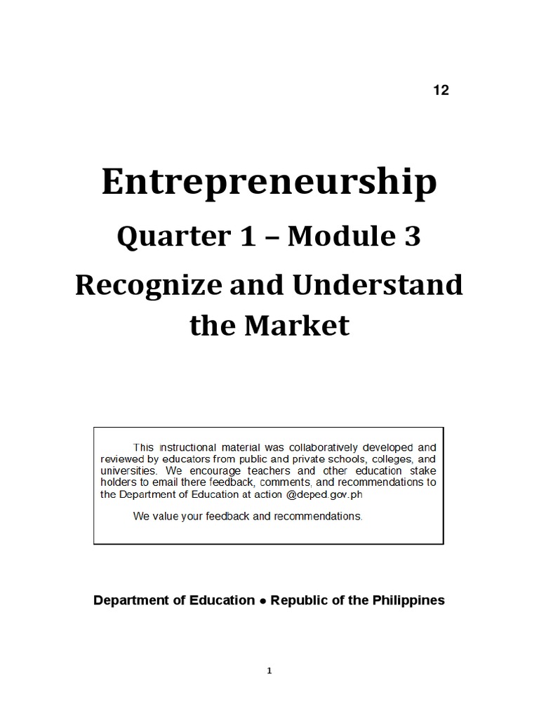 Entrep12 Q1 Mod3 Recognize-and-Understand-the-Market v2 | PDF | Market ...