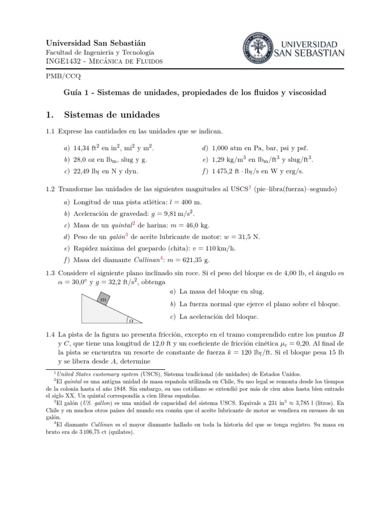 Guia N°1 Ejercicios - Mecanica de Fluidos | PDF | Cantidades fisicas ...