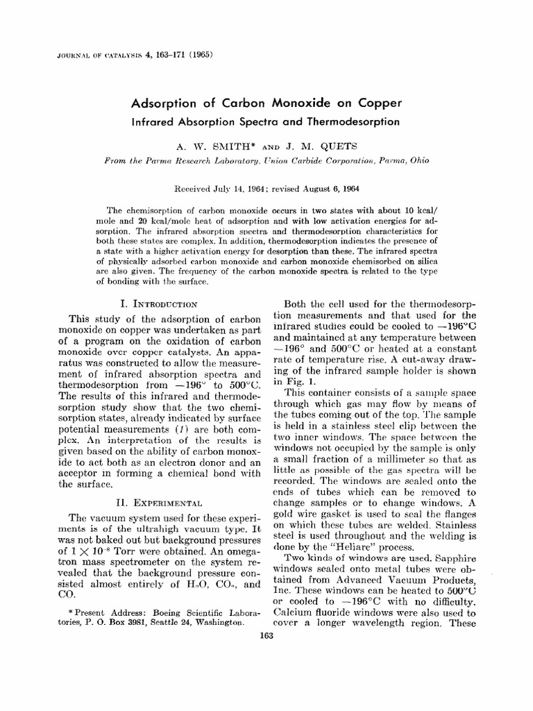 Adsorption of Carbon Monoxide On Copper Infrared Absorption Spectra and ...