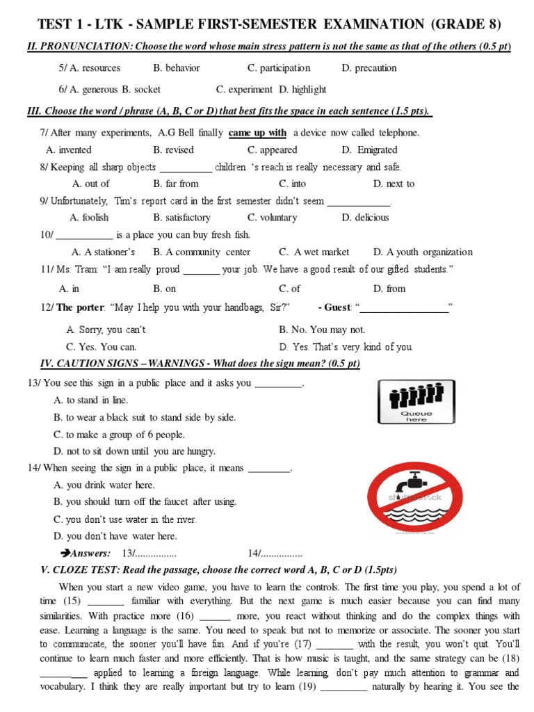 Grade 8 English Exam Overview | PDF | Hue | Friendship