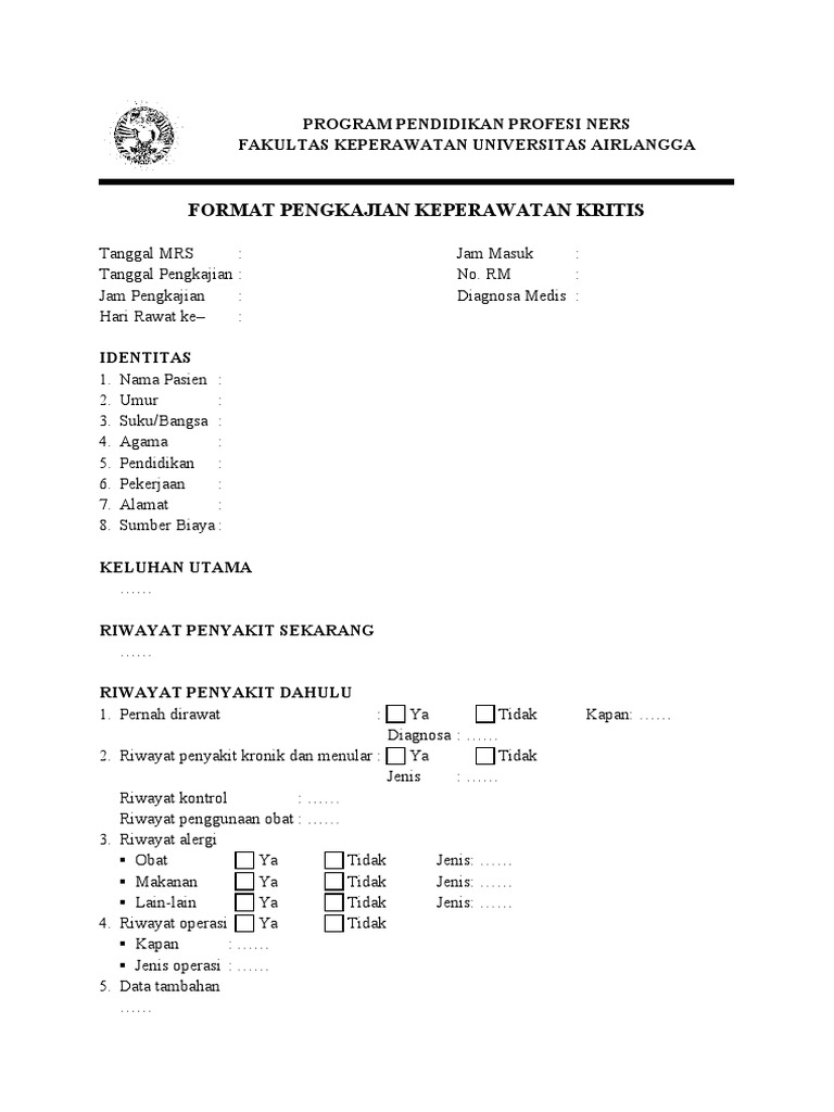 Format Pengkajian Keperawatan Kritis | PDF