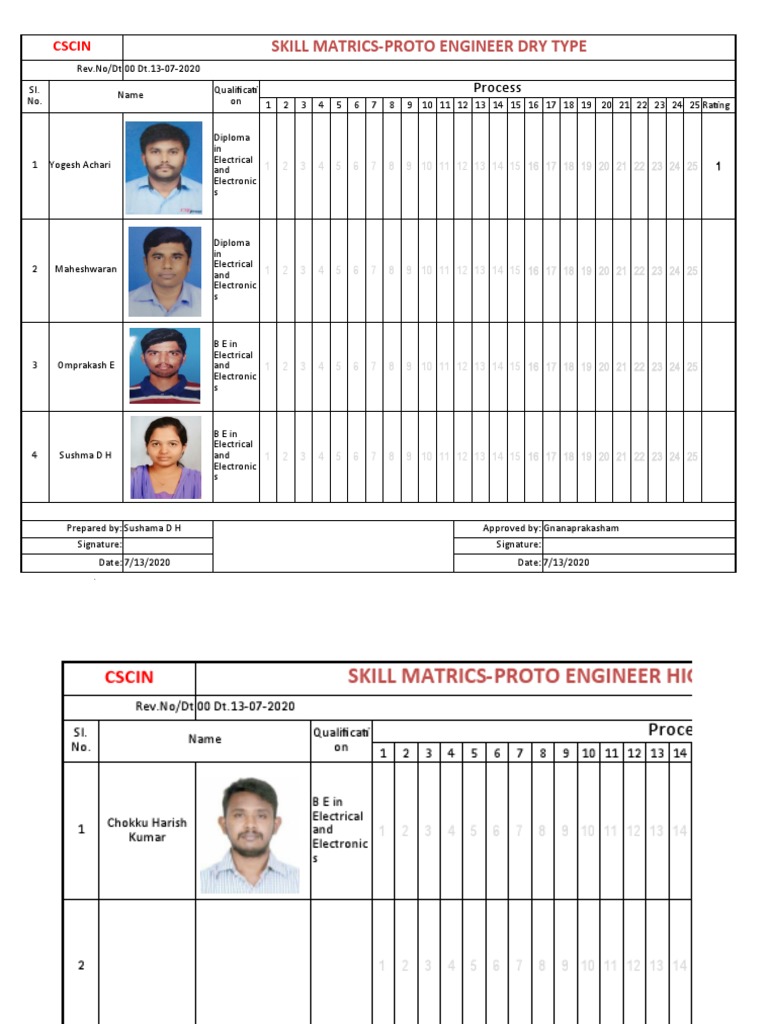 Skill Matrics-Proto Engineer Dry Type: Cscin | PDF | Specification ...